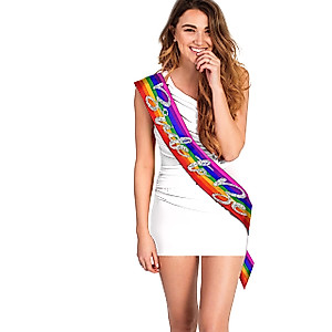 Gay Bachelorette Party Decorations - Set of 2: Silver Sparkle Glam Bride to Be Rainbow Satin Sashes - LGBTQ Couple Gifts - Set2(GlamB2B SLV) RBW