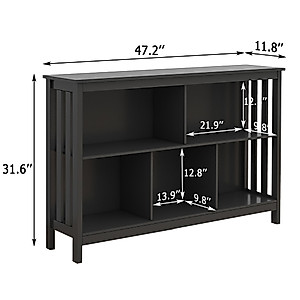 TaoHFE Short Bookshelf with 2-Layer 5 Cube Shelf,Wooden Bookcase Modern Minimalist Style, Horizontal Bookshelf for Living Room, Classroom, Bedroom, Book Shelf with Storage Cube Bookcase, Black