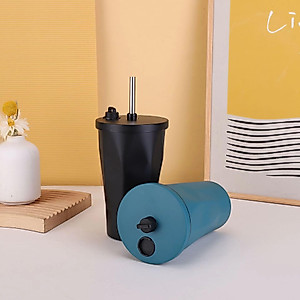 FRAGSCEN Insulated Tumbler with Lid and Straw, 20 OZ Stainless Steel Tumbler with Screw Lid, Iced Coffee Cup, Double Wall Vacuum Tumblers, Leakproof Water Bottle Travel Mug, Navy Blue