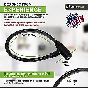 Urban August Original Fridge/Refrigerator Lock, French-Door/Cabinet Locks with Keys for Kids Adult - Multifunctional Cable Lock for Bike Stroller (Regular, Black - 1 Pack)