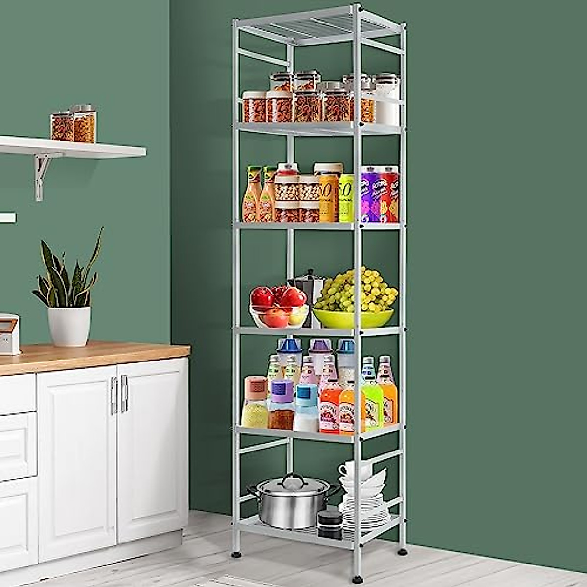 6-Wire Shelving Metal Storage Rack Shelves, Standing Storage Shelf Units for Laundry Bathroom Kitchen Pantry Closet(Silver,16.9L x 12.8W x 62H)