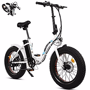 ECOTRIC 20" Folding Electric Bike Ebike 36V/12.5AH Lithium Battery 500W Powerful Rear Motor Step-Through Fat Tire Bicycle Shimano 7 Speed Gear (Black/White) 90% Pre-Assembled