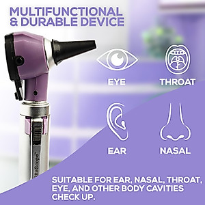 RiteScope Otoscope with Light - Premium Otoscope Set with Fiber Optic Illumination - Ear Infection Detector - Ear Scope for Examination at Home-Purple
