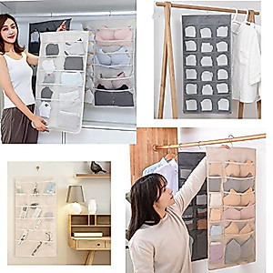 Anller Hanging Mesh Pockets, Dual Sided Wall Shelf Wardrobe Storage Bags, Closet Hanging Shelves with Rotating Metal Hanger, for Bra Socks Underwear Underpants, 2 Pack