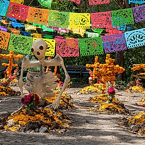 RUBFAC 2pcs Mexican Party Banner, 32 Feet Plastic Fiesta Banner Cinco de Mayo Dia De Los Muertos Decor Day of The Dead Papel Picado Decorations Mexican Fiesta Garland for Mexican Party Supplies