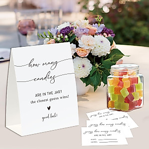 UHADRE Guess How Many Candies Game(One Sign with 50 Cards),Baby Shower Game, Bridal Shower Game, Minimalist Baby Shower, How Many Cards, Candy Guessing Game Sign and Cards Set-GCD10