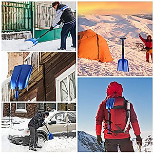 43" Aluminum Snow Shovel for Car Trunk, 4 Sections Collapsible Design Garden/Sport Utility Shovel Portable Snow Scoop Sand Mud Snow Removal Tool for Camping & Outdoor Activities (Blue)