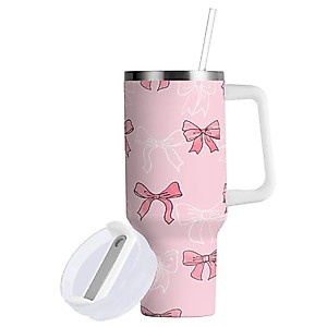 KEEPREAL 40 oz Watercolor Bows Tumbler with Handle, Insulated Sports Water Bottle with Lid and Straw, Thermal Stainless Steel Travel Coffee Mug Cup