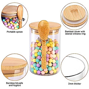 3-pack 18oz Airtight Glass Storage Canister with Wood Lid Spoon and Tray, Food Glass Jars ,Overnight Oats Containers with Lids,Decorative Kitchen Jars for Coffee Tea Sugar Spice,Salt Containers