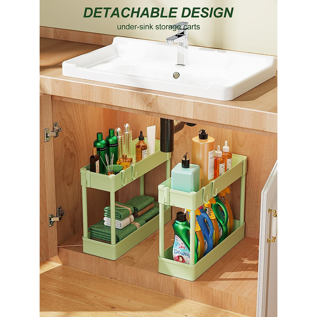 LEHOM 5.3" Slim Storage Cart - 4 Tiers Bathroom Organizer Mobile Shelving Unit Storage Rolling Utility Cart Slide Out Organizer for Kitchen Bathroom Laundry Narrow Places, Green