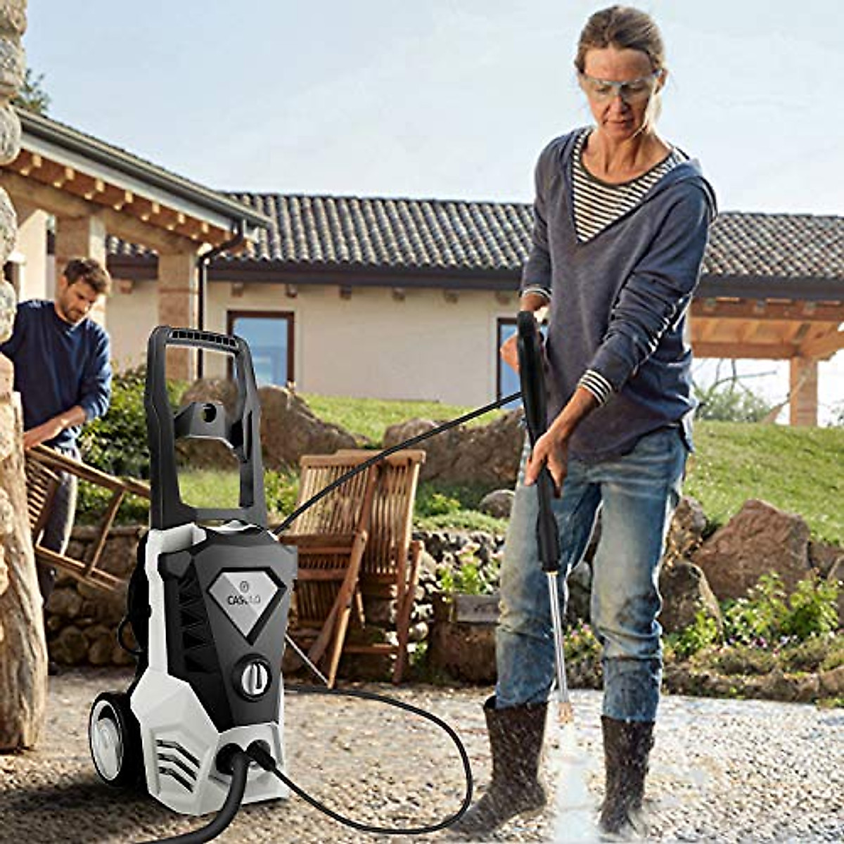 Electric Pressure Washer 1800W Power Washer High Pressure Washer Cleaner with 5 Adjustable Nozzles Built-in Detergent Tank,Hose Reels,Spray Gun,for Homes,Cars,Driveways,Patios