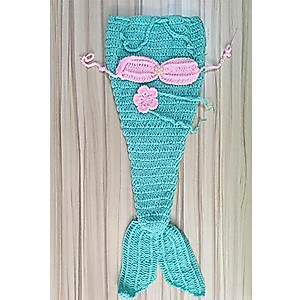 Pinbo Newborn Baby Photography Prop Crochet Mermaid Headband Bra Tail