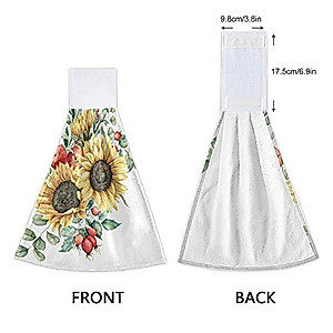 Aslsiy Summer Sunflowers Hanging Kitchen Towels Hand Tie Towel Fast Drying Dish Towel Tea Towels for Kicthen Bath Tabletop Gym Home Decor Set of 2