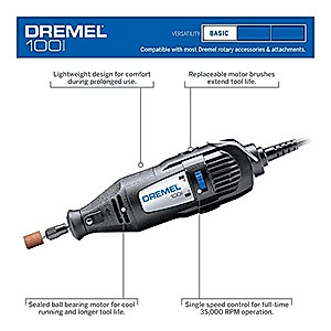 Dremel 100-N/7 Single Speed Mini Rotary Tool Kit with 7 Accessories- Hobby Drill, Small Pen Sander, Garden Tool Sharpener, Craft & Jewelry Drill, Black