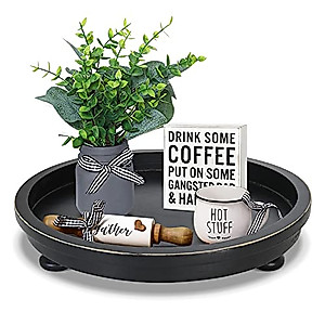 Unistyle Rustic Black Round Wood Tray, 12"