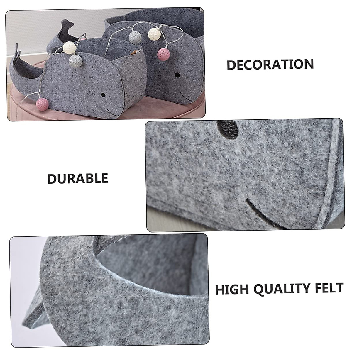 Totority Whale Basket 3 Pcs Toy Storage Box Animal Child Cartoon Felt Cloth Whale Storage Basket