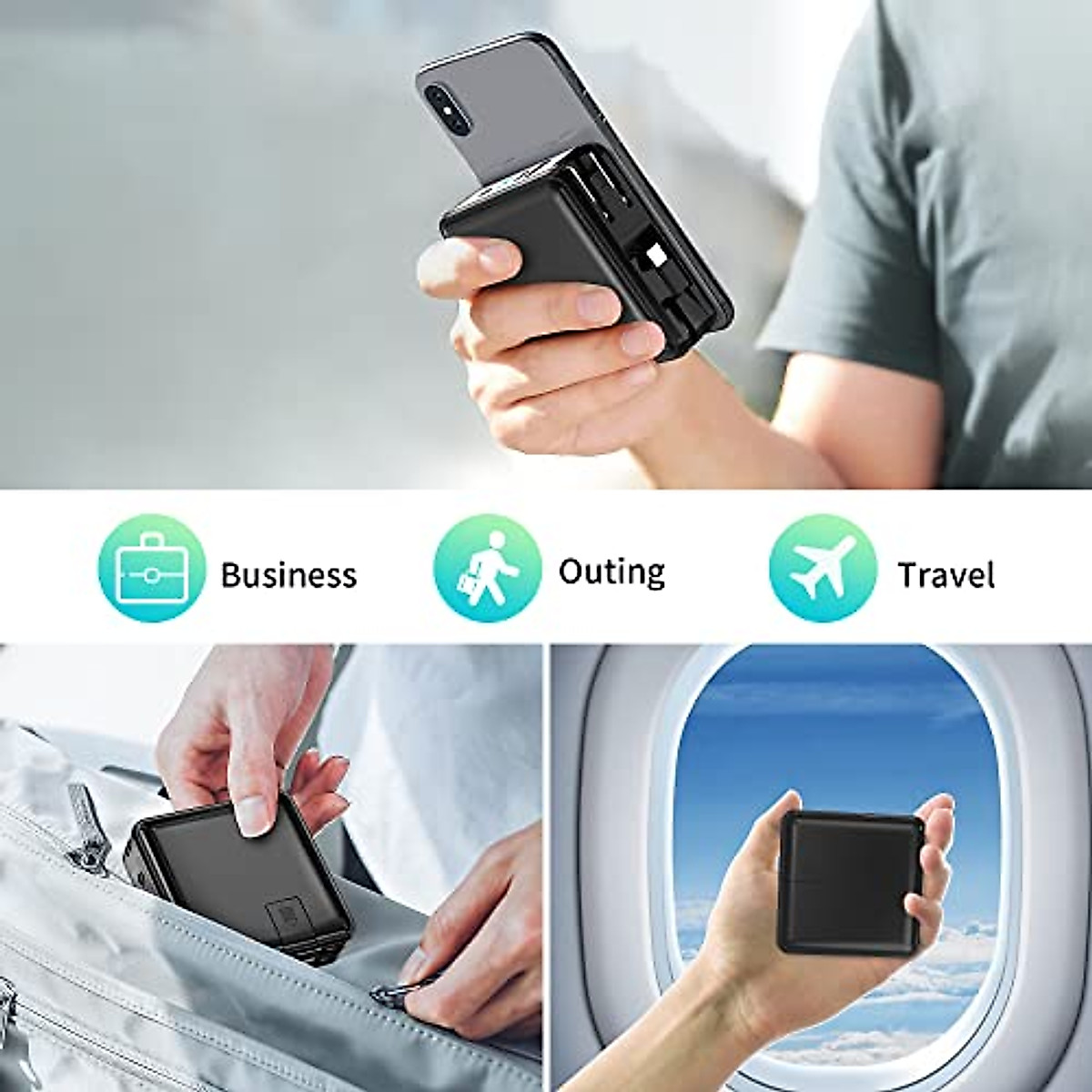 Geneforce Portable Charger-hub Wall Plug Built-in Cable 15000mAh, Internal Battery USB,Maximum Power is 18W, Mobile Even High-Power Products Such as Laptops can be Compatible with Smart Phones, PD15