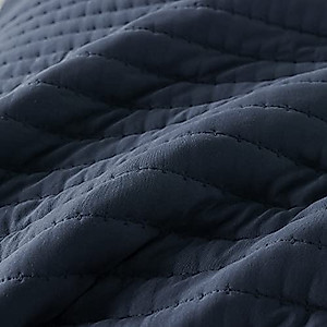Navy Blue Queen Size Quilt Bedding Sets with Pillow Shams, Mustard Full Lightweight Soft Bedspread Coverlet, Quilted Blanket Thin Comforter Bed Cover for All Season, 3 Pieces, 90x90 inches