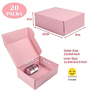 CRUGLA 20 Packs 12x9x4 Gift Boxes With Lids for Presents, Large Pink Gift Boxes Empty for Wrapping Gifts for Women Girls Mothers Day Wedding Birthay Party Valentine's Day