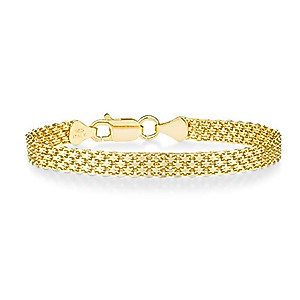 Miabella 18K Gold Over Sterling Silver Italian 6mm Solid Bismark Mesh Link Chain Bracelet for Women, 925 Made in Italy (Length 7.5 Inches)