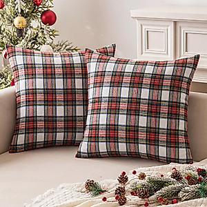 MIULEE Christmas Set of 2 Scottish Tartan Plaid Throw Pillow Covers Farmhouse Classic Decorative Square Cushion Cases for Home Decor Sofa Couch 18x18 Inch, Red and White