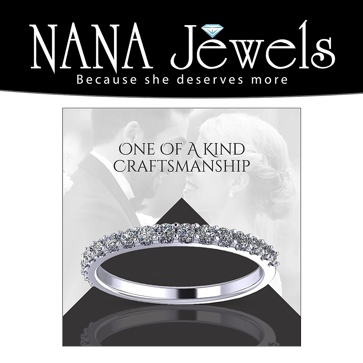 NANA Jewels Womens Pure Brilliance Zirconia Wedding Band CZ Ring - Platinum Plated Silver, Size 7