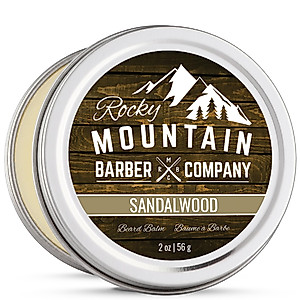 Beard Balm – Sandalwood Blend - Rocky Mountain Barber – with Nutrient Rich Bees Wax, Jojoba, Shea Butter, Coconut Oil – Contains Real Sandalwood Essential Oil