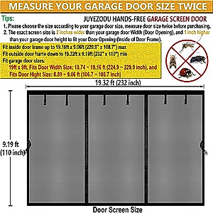 Magnetic Garage Screen Door for 2 Car Garage 19x9ft, Durable Heavy Duty Fiberglass Screen Mesh, Doors Screen with Magnets for Double Garage Doors Breathable, Easy Install, Pass-Through (Black, 19x9)