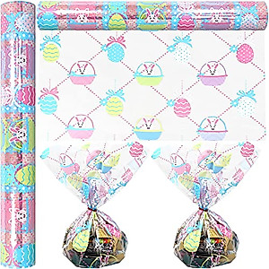 AnapoliZ Easter Cellophane Wrap Roll | 100’ Ft. Long X 16” In. Wide 2.3 Mil Thick , Crystal Clear , Design Cello Wrapping Paper for Treats , Baskets , Gifts Bunnies & Eggs