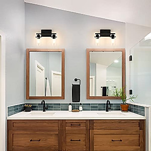 EDISHINE Bathroom Light Fixtures, 2 Light Bathroom Vanity Light with Clear Glass Shades, Matte Black Vanity Lights for Bathroom, Powder Room, Vanity Table, Bedroom, Kitchen (E26 Base), ETL Listed