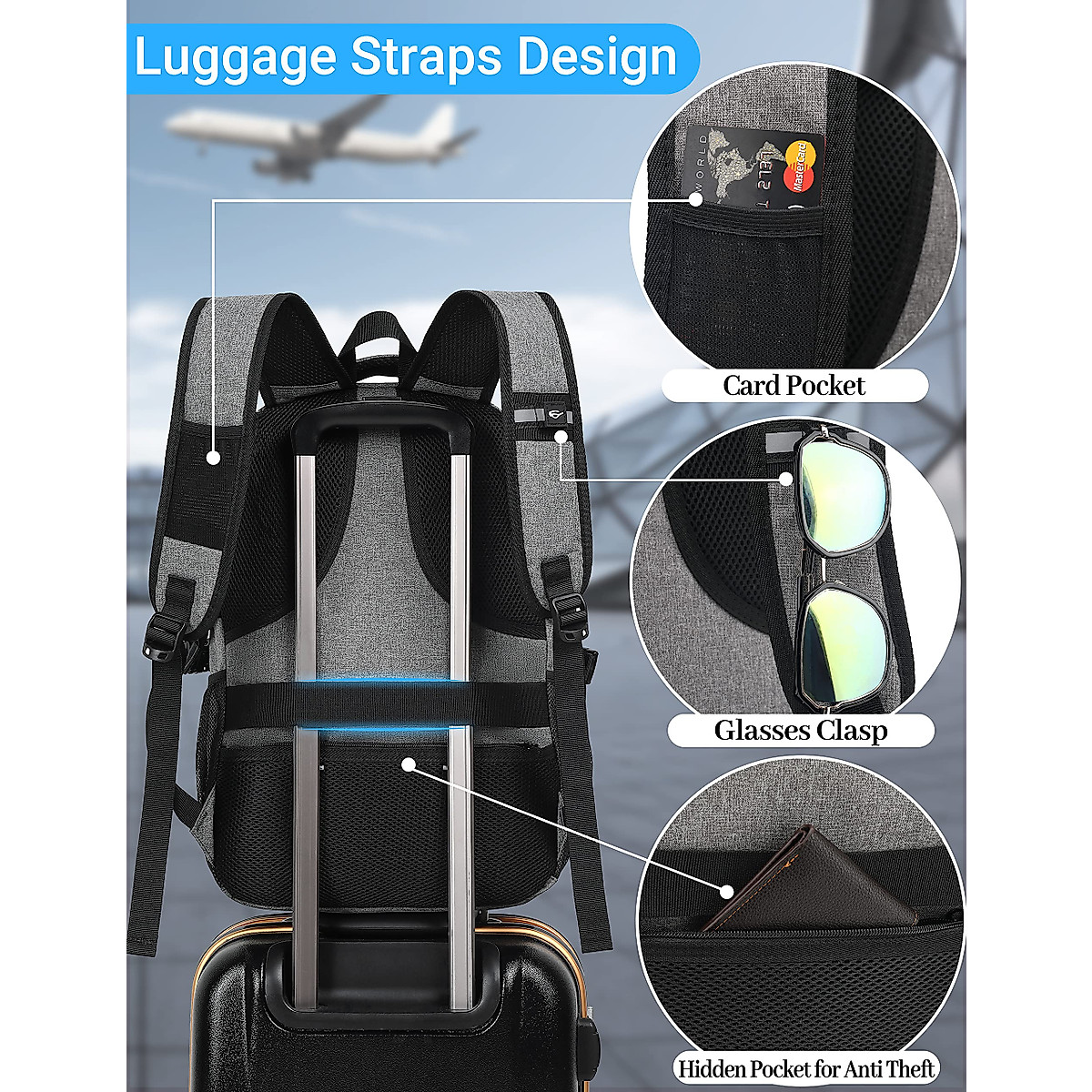 ProEtrade Laptop Backpack, Business Travel Anti Theft Bookbag with USB Charging Port for School College Work Computer Bag Daypack Fit 15.6 Inch Notebook, Gifts for Men Women Teen (Grey)