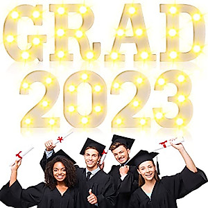 8 LED Marquee Letter Lights Grad 2023 Sign, Grad Light up Letter Numbers for Graduation Party Decorations, 2023 Graduation Decorations Party Supplies (White)
