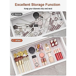 SMARTAKE 37-Piece Drawer Organizer with Non-Slip Silicone Pads, 4-Size Desk Drawer Organizer Trays Storage Tray for Makeup, Jewelries, Utensils in Bedroom Dresser, Office and Kitchen (Clear)