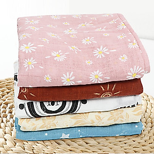 Babekin Baby Swaddle Blankets, Soft Silky Baby Blankets for Baby Boys & Girls, 100% Organic Cotton, Breathable and Skin-friendly Baby Receiving Swaddles, Baby Blankets Unisex, 47 x 47 inches (Style D)