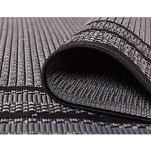 Unique Loom Outdoor Border Collection Area Rug - Multi Border (6' 1" x 9' Rectangle, Gray/ Black)