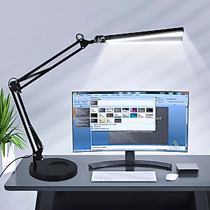 2-in-1 LED Desk Lamp, 24W Brightestwith Table Lamp with Clamp, Desk Light with Flexible Swing Arm,3 Color Modes Stepless Dimmable Double Head Architect Desk Lamps for Home Office Workbench Reading
