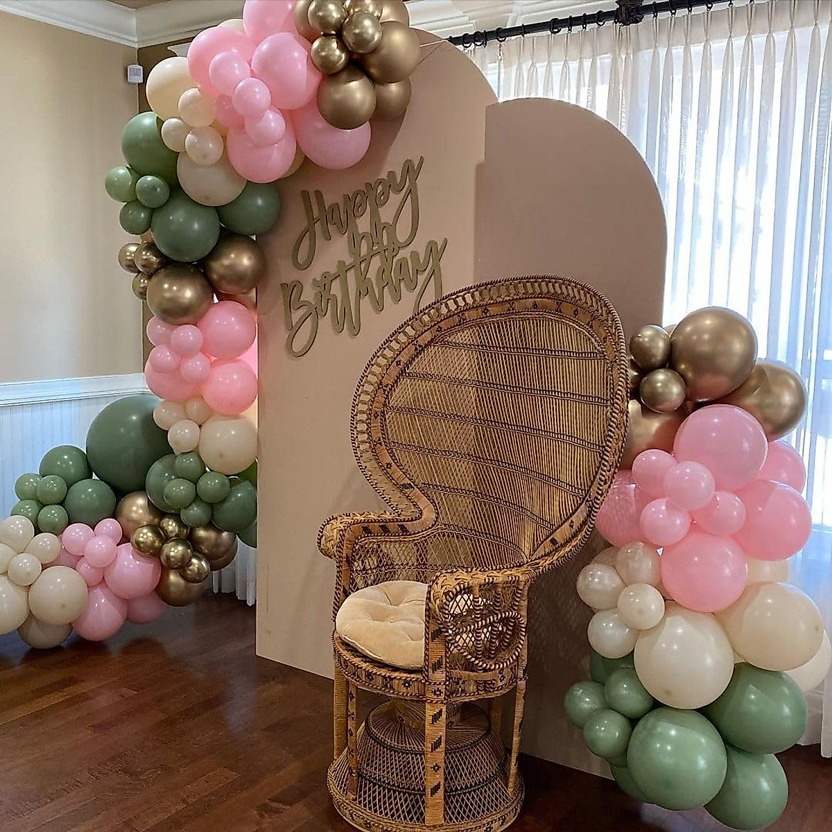 Sage Green Pink Balloon Garland Kit, Olive Green Pastel Pink Metallic Gold Sand White Balloon for Wedding Bridal Shower Girl Birthday Engagement Jungle Woodland Party Safari Baby Shower Decorations