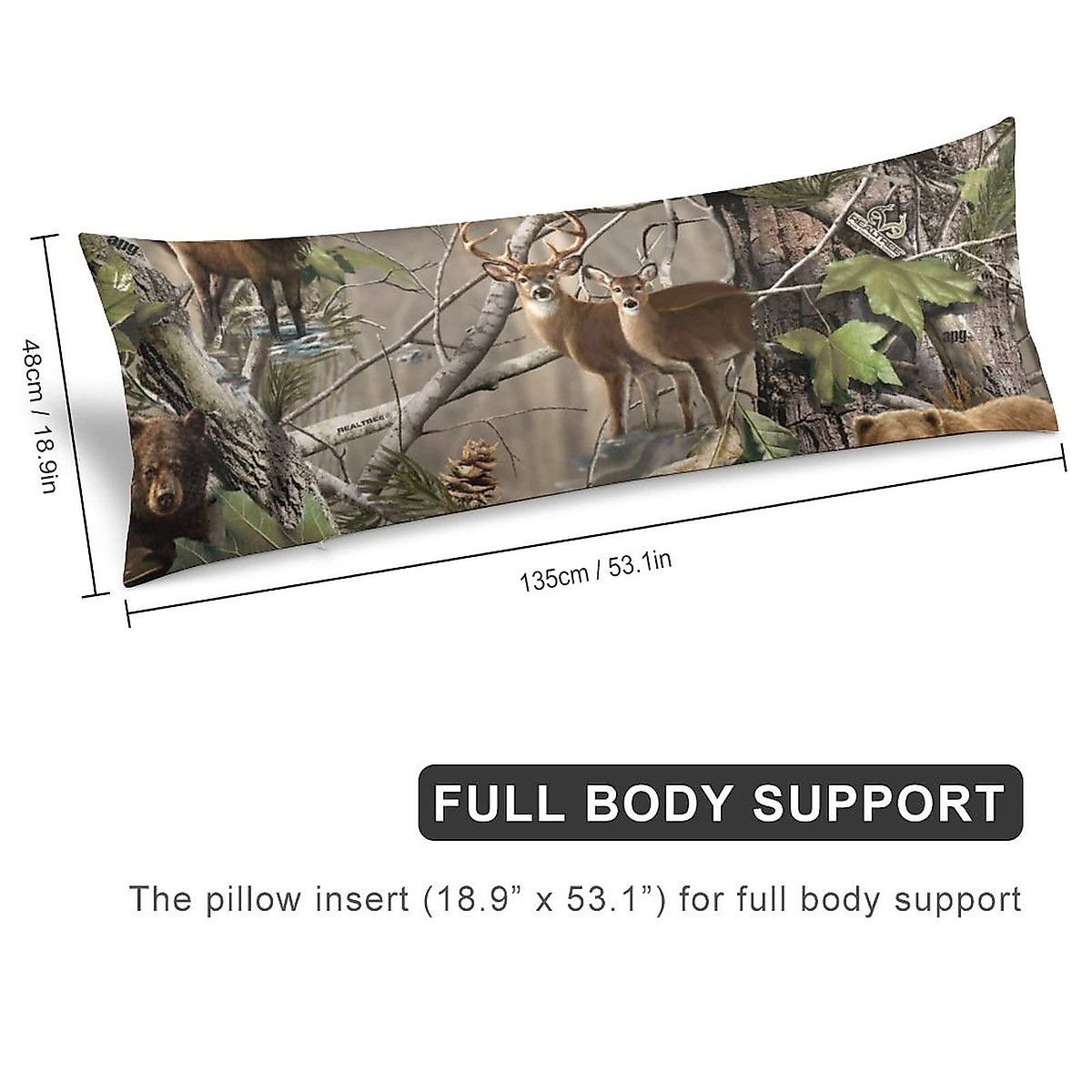 Camo Deer Camouflage Hunting Pillowcase for Body Pillow Long Soft Throw Pillow Case Cover for Bed Couch 20"x54"
