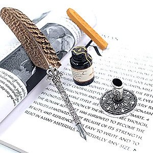 GC Quill Pen Beautiful Nuture Feather Metal Carving Pen Holder 6 Nibs Gift Set GCLL021