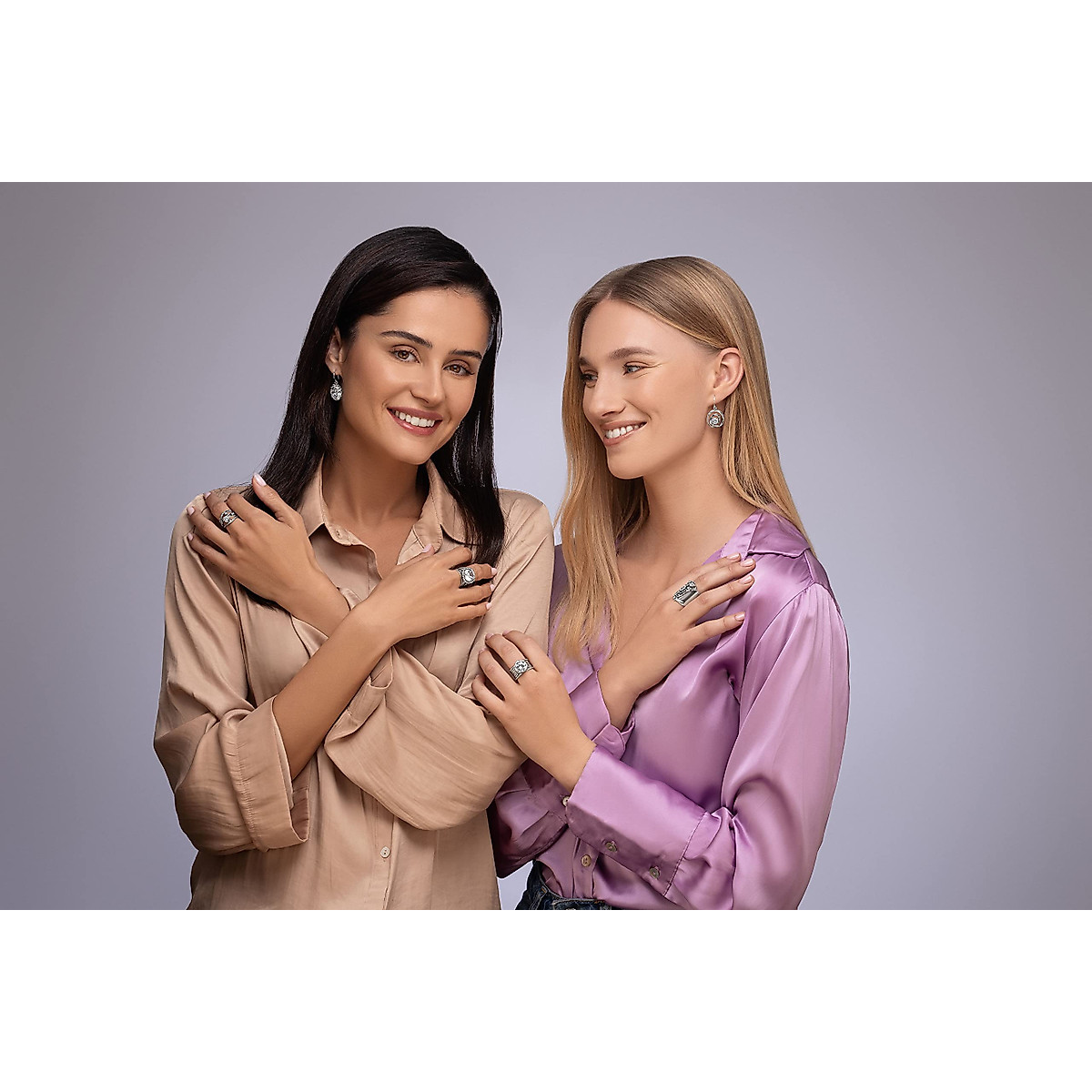 925 Sterling Silver Dangle Earrings Large Cubic Zirconia Antique Style Look, Oxidized, Stylish, Hypoallergenic, Nickel and Lead-free, Artisan Handcrafted Designer, French Wire Back, Made In Israel