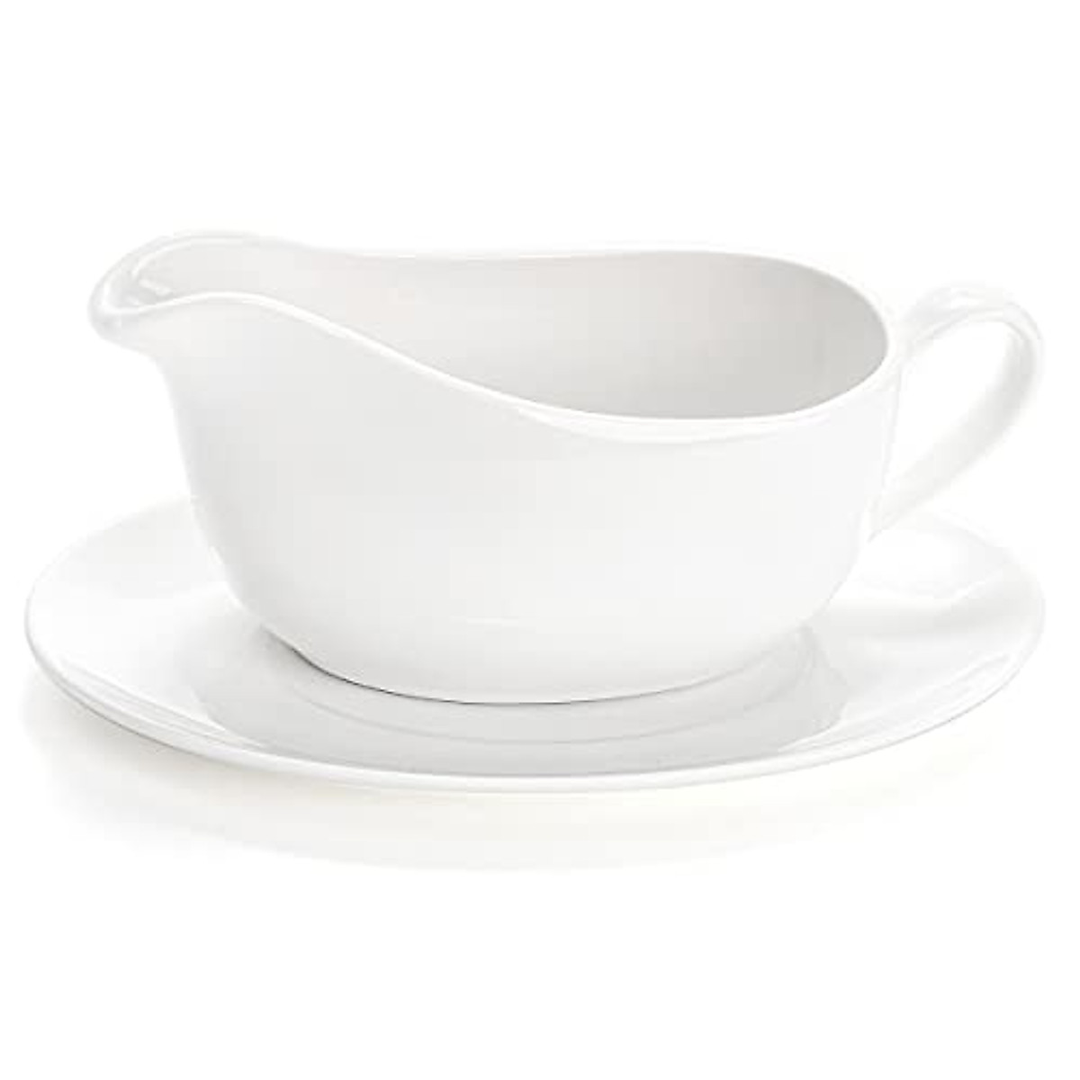 Yesland 15 oz Gravy Boat and Tray, Ceramic White Gravy Sauce Boat with Saucer Stand for Dining, Holiday Meals & Parties