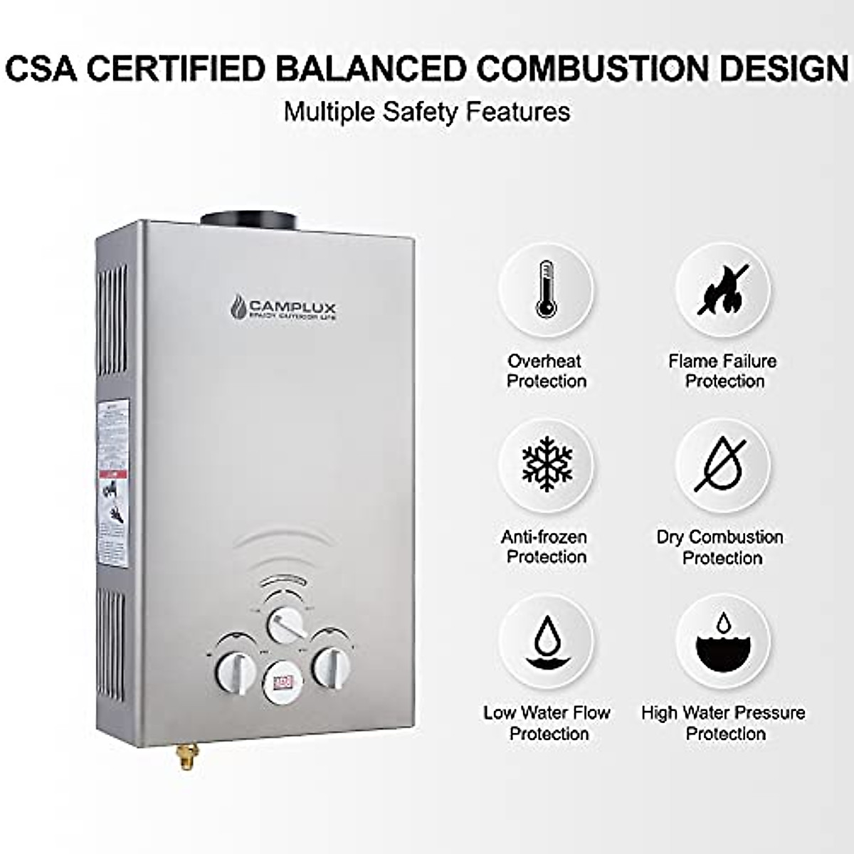 Portable Propane Tankless Water Heater, Camplux 2.11 GPM On Demand Camping Gas Water Heater, Gray