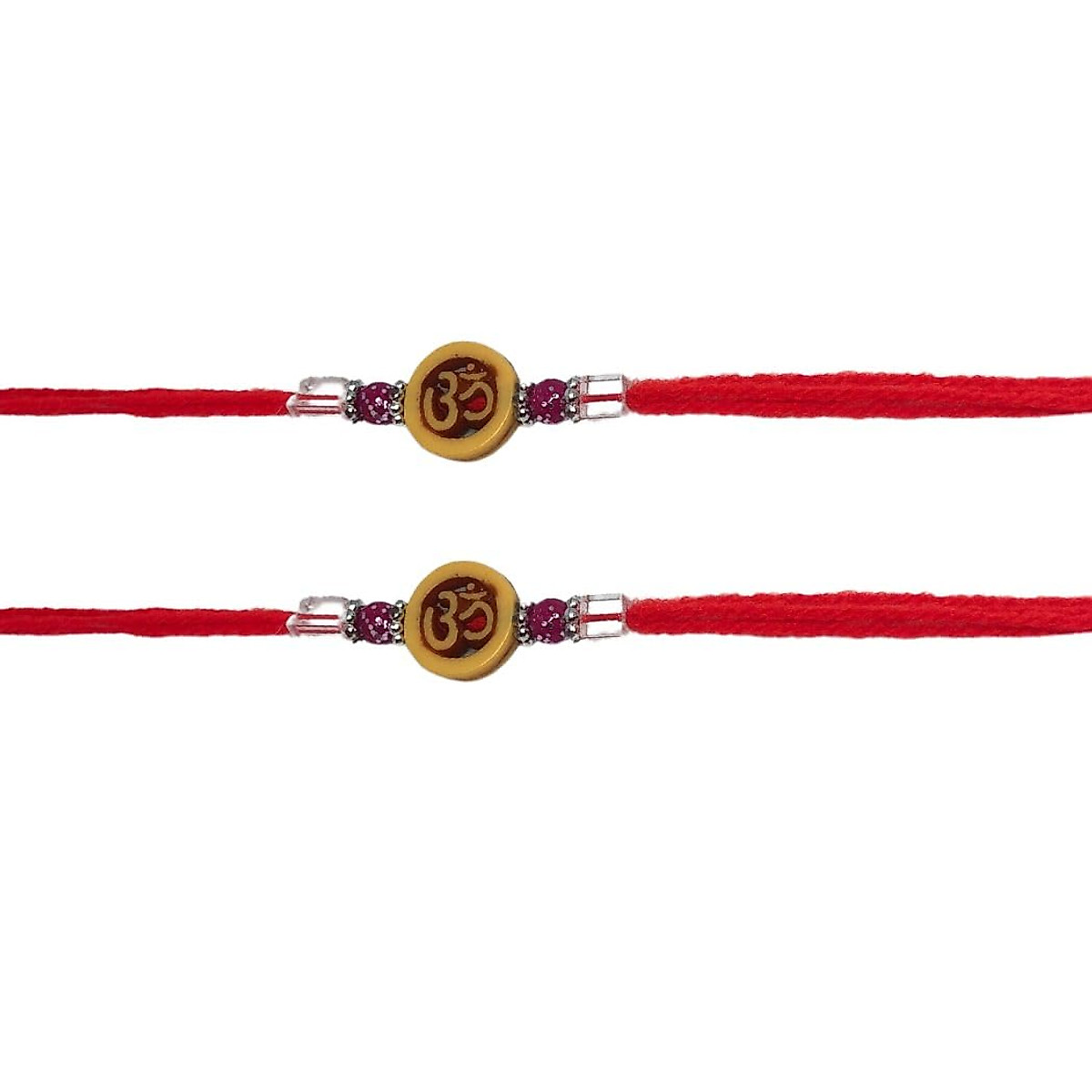 JAGMOR Om Written Pendant & Pink Beads Rakhi for Brother, Handmade Rakhi, Rakhee Bracelet for Brother, Rakhi for Bhai, Rakhi Bracelet for Sister, Bhaiya Bhabhi Rakhi, Indian Rakhi, Set of 2 rakhi