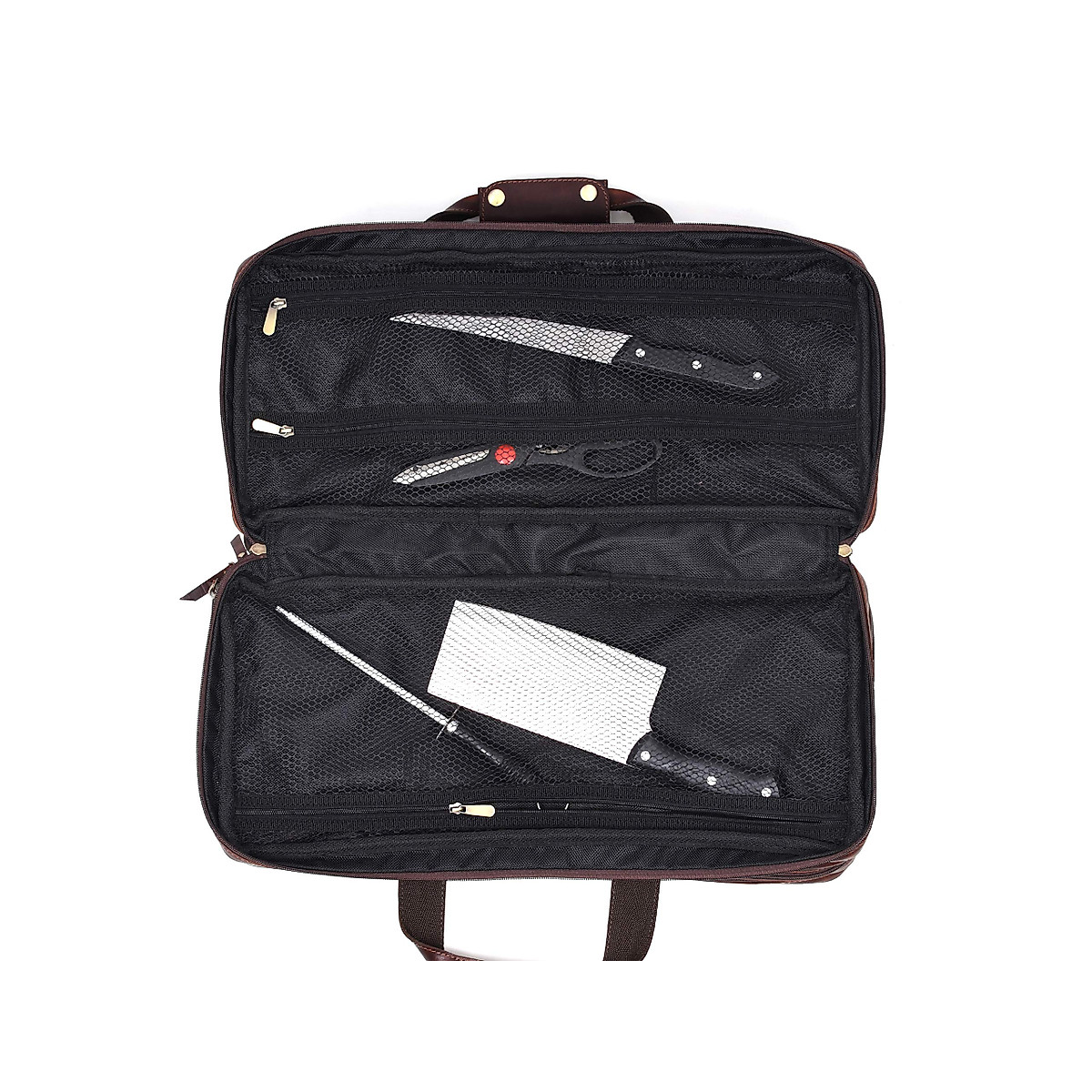 Tolredo Genuine Leather Large Chef Bag Multiple Zipper Compartment For Knifes Cutlery Durable & Spacious Portable Bag with Detachable Shoulder Strap