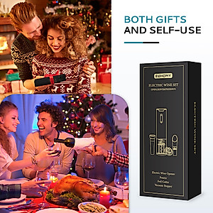 EUHOMY Electric Wine Opener Set, Wine Bottle Opener with Wine Aerator Pourer and Foil Cutter, Stainless Steel Automatic Corkscrew Opener with Wine Vacuum Stopper,Fine Set for Wine Lovers