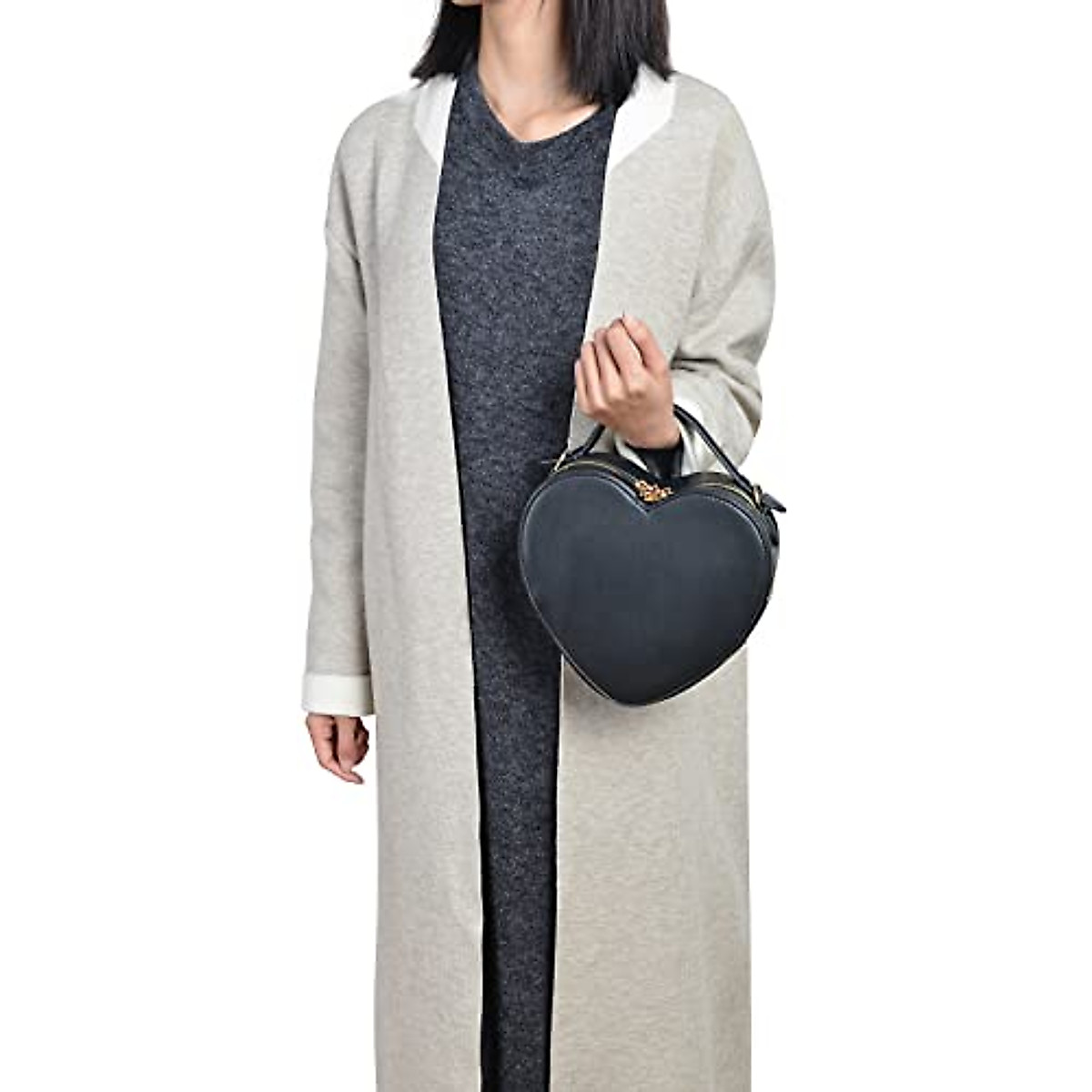 lola mae Heart Shape Satchel Crossbody Purse for women Zip Around Shoulder Bag (Black-759)