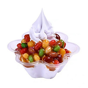 QX 60 Pieces 210ml Clear Plastic Ice Cream Dessert Bowls Disposable Flower Shape Dessert Cups Cake Snack Bowl Sundae Bowl Plastic Dessert Bowl Salad Appetizer Serving Bowl Party Favor Wedding Bowl