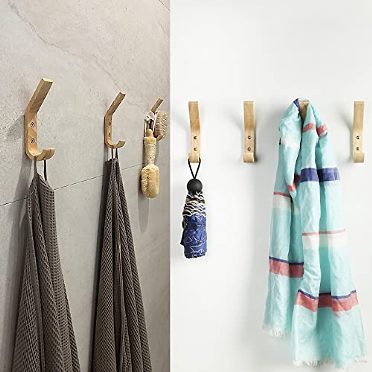 LOEQIAN 8 Pack Wooden Hooks for Hanging Coats, Natural Wood Coat Hooks Wall Mounted, Heavy Duty Wooden Towel Hooks, Single Hook Hat Rack for Clothes Hat Hanger Towel Rack Key Bag