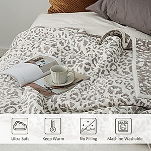 Fluffy Leopard Knitted Throw Blanket Ultra Soft Reversible Grey White Cheetah Printed Bed Blanket Cozy Warm Micro Plush Blanket for Couch Bed Sofa (Grey, 51"x63")