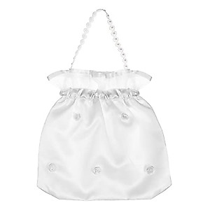 SEWACC Satin Bridal Wedding Money Bag White Satin Flower Decorated Handbag Bridal Bridesmaid Wedding Handbag for Wedding Party Favors